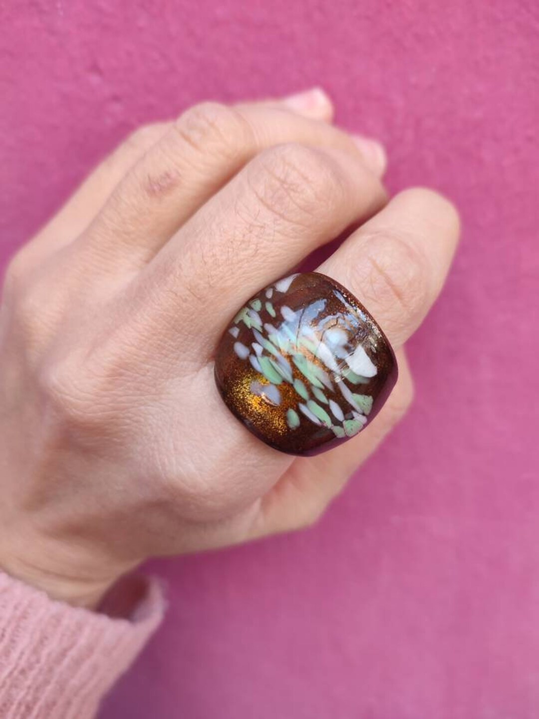 Vintage Glass Ring Murano Glass Ring Chunky Ring Millennium Rings ...