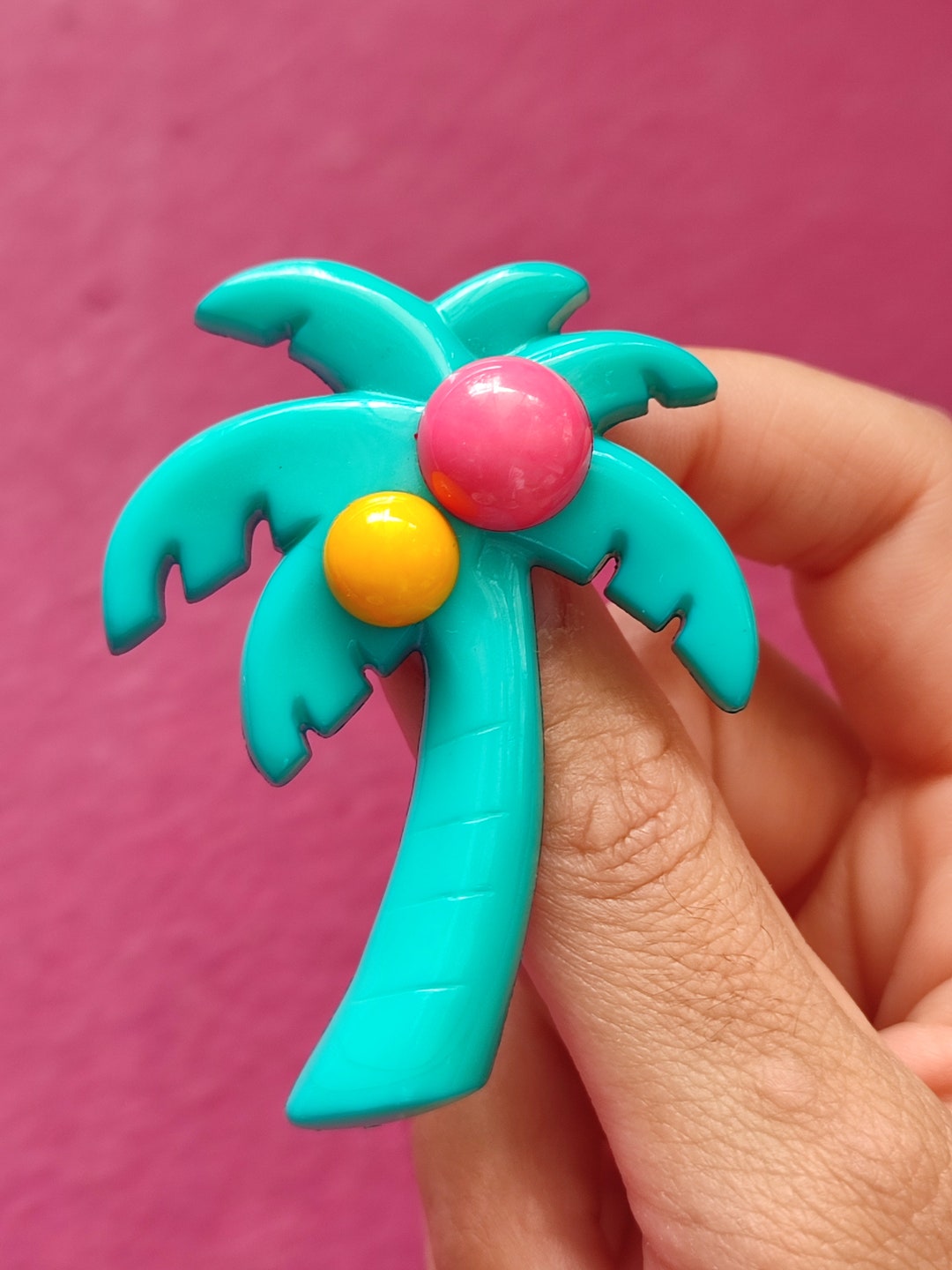 Vintage Turquoise Lucite Brooch Palm Tree Brooch Pin Yellow and Pink ...