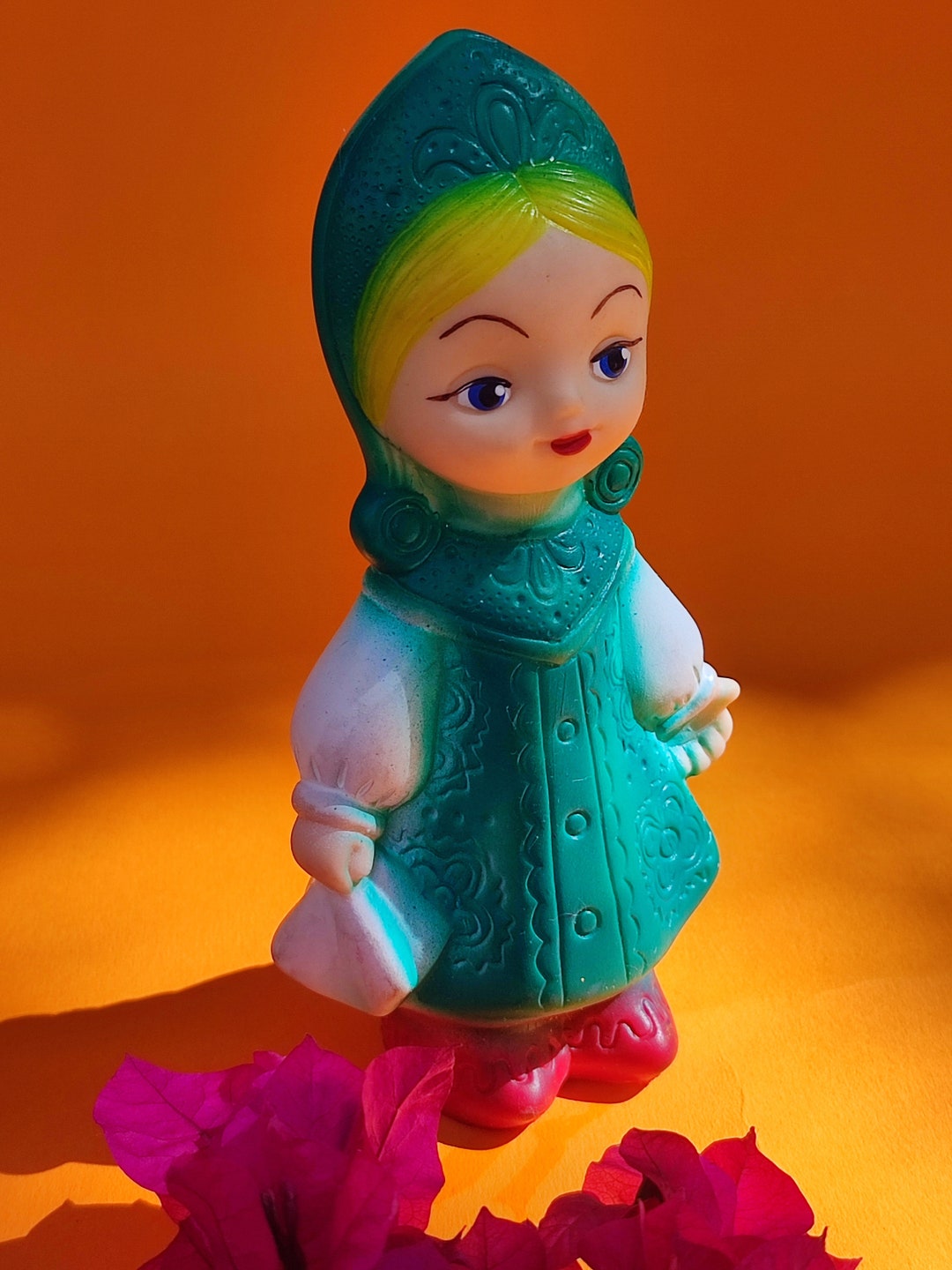 Soviet Vintage Rubber Toy Little Girl Blonde Long Hair Traditional ...