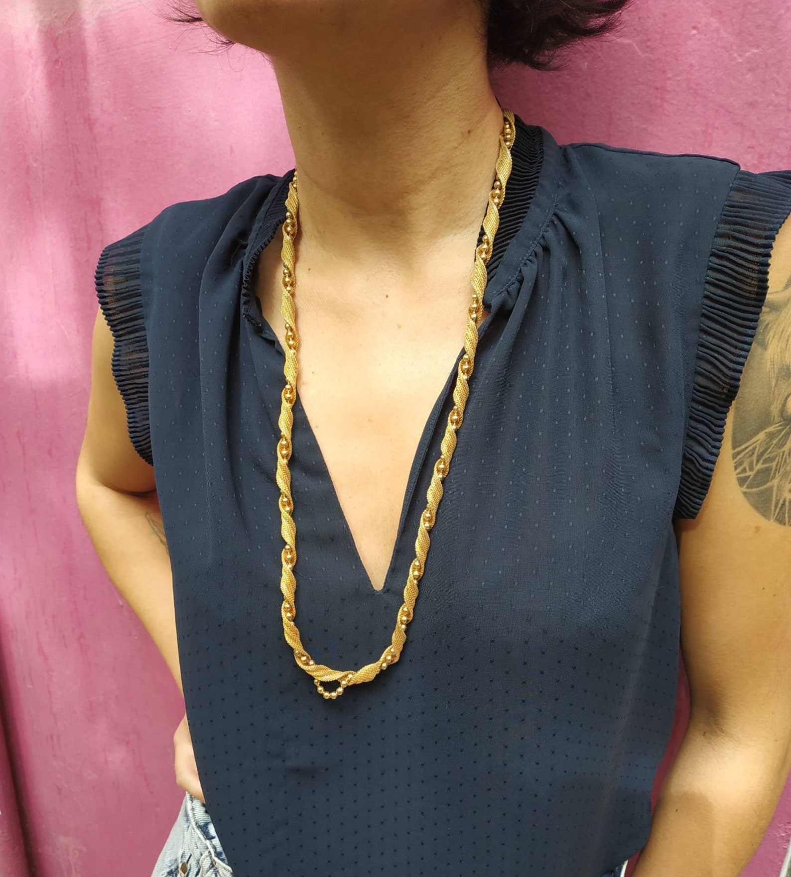 80s Golden Chain Necklace Twisted Chain Double Chain Bouble | Etsy