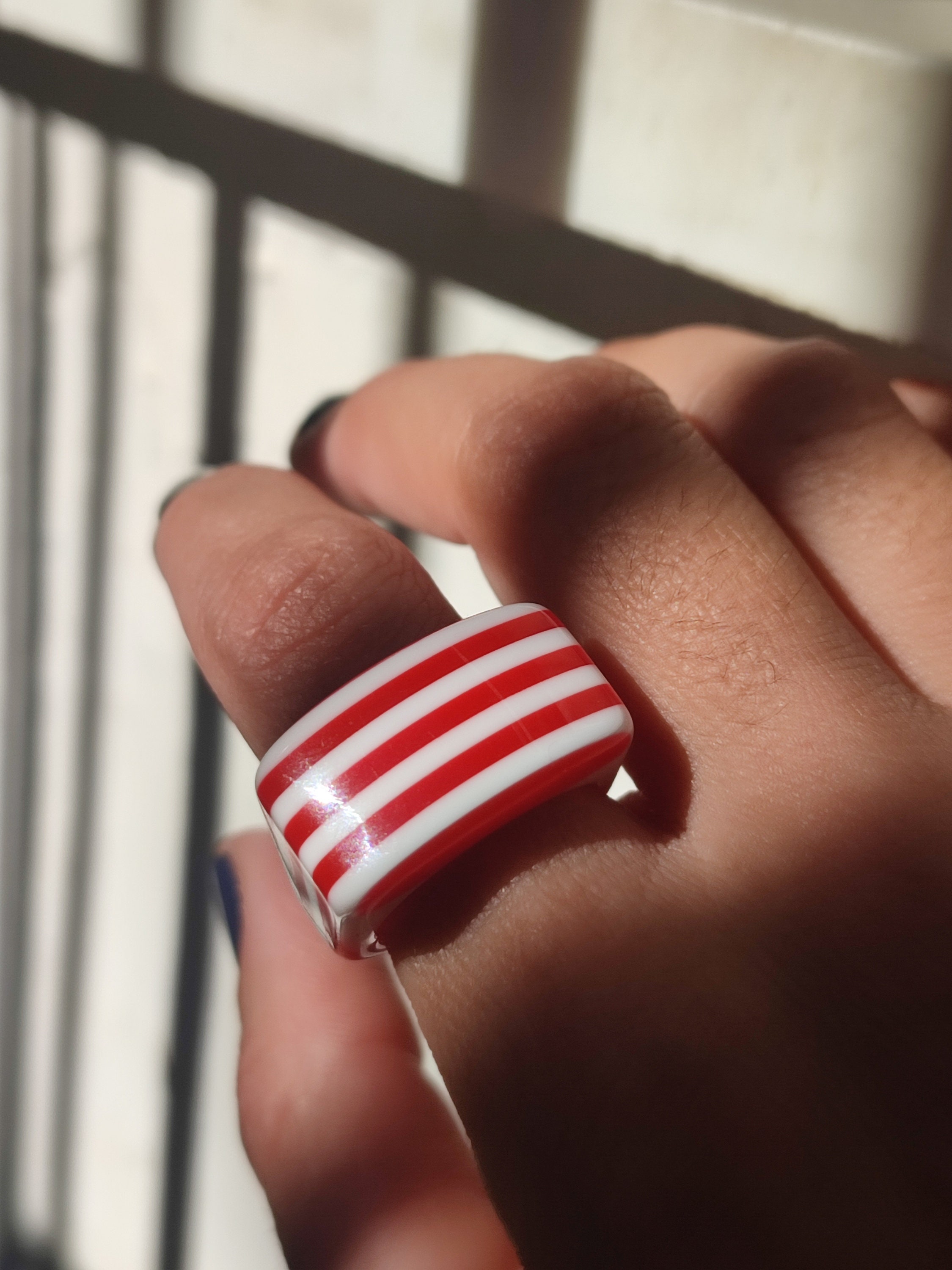Vintage Plastic Striped Red White Colour Ring Pop Art Ring - Etsy