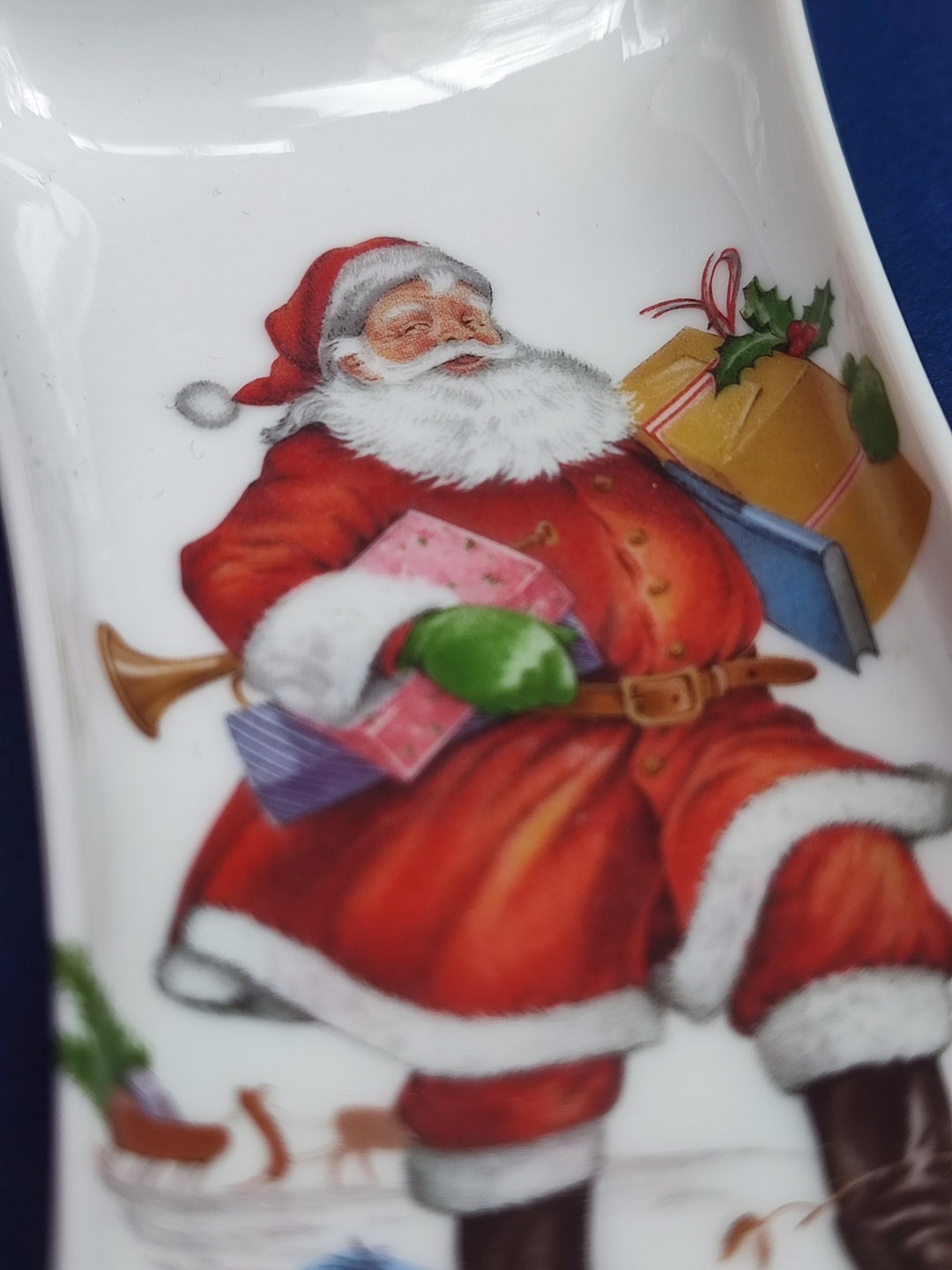 Vtg Christmas Trinket Dish Mini Tray Candy Dish Santa Dish Trinket Tray ...
