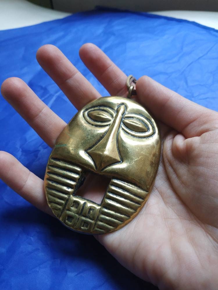Vintage metallic mask Tribal mask Sculpture Art object Wall hanging ...