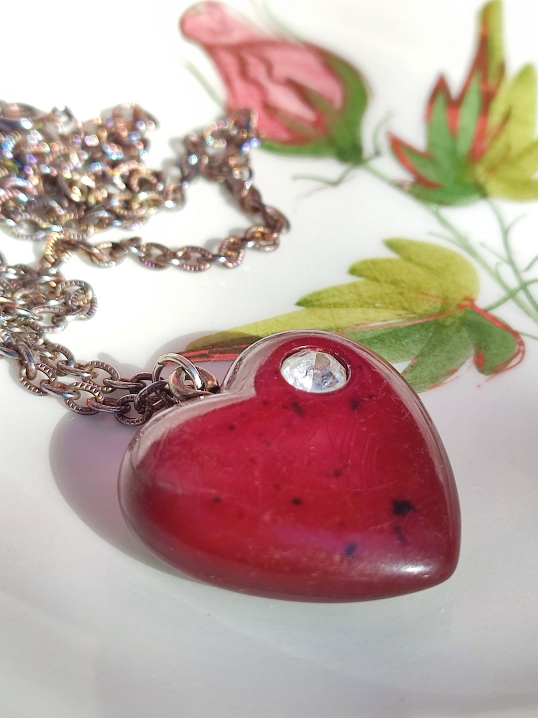 Vintage Y2K Fashion Puff Heart Pendant Chain Necklace Chubby Heart ...