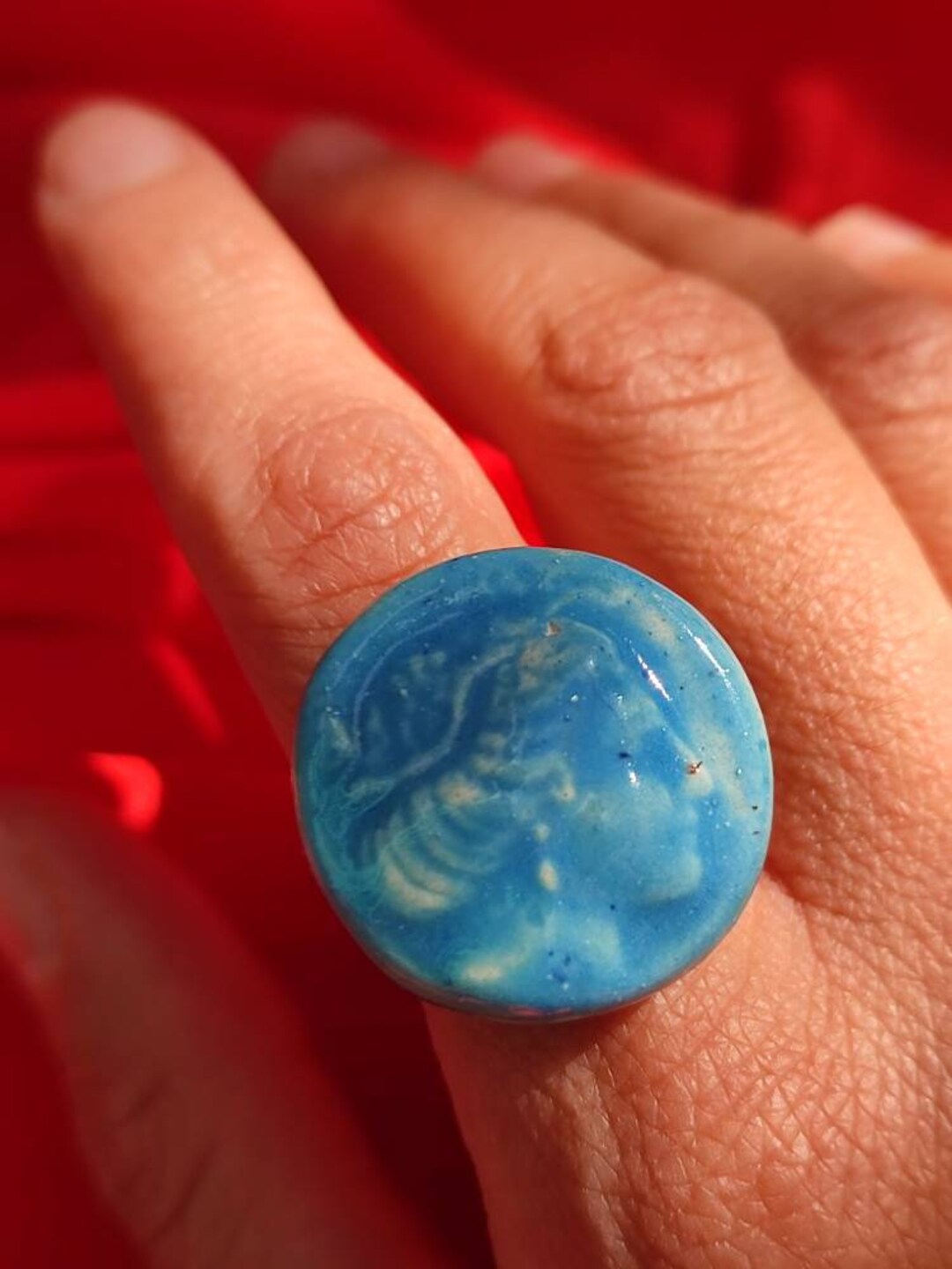 Vintage Ancient Greek Style Ring Light Blue Coin Ring Women's Portrait ...
