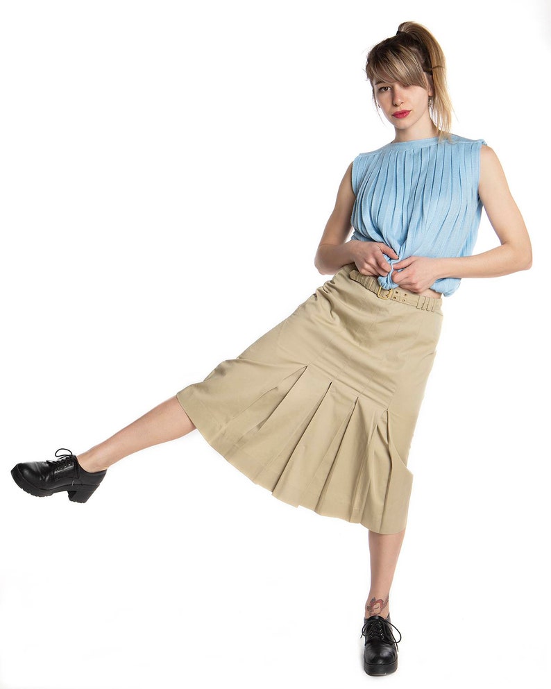 Vintage A Line Pleated Beige Straight Skirt Retro Fashion Silk - Etsy
