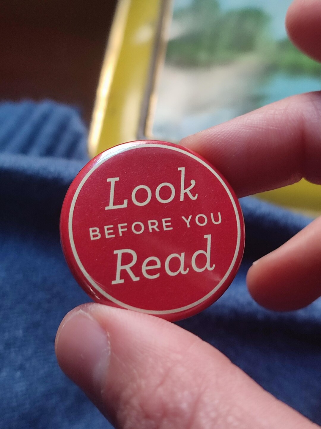 Red Pin Back Button for Bibliofhile Look Before You Read Phrase Pin ...