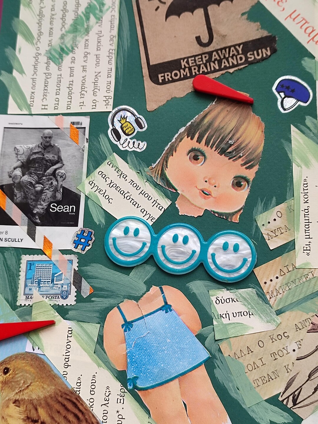 Original Paper Collage Art on Soft Cardboard Sweet Childhood Memories ...