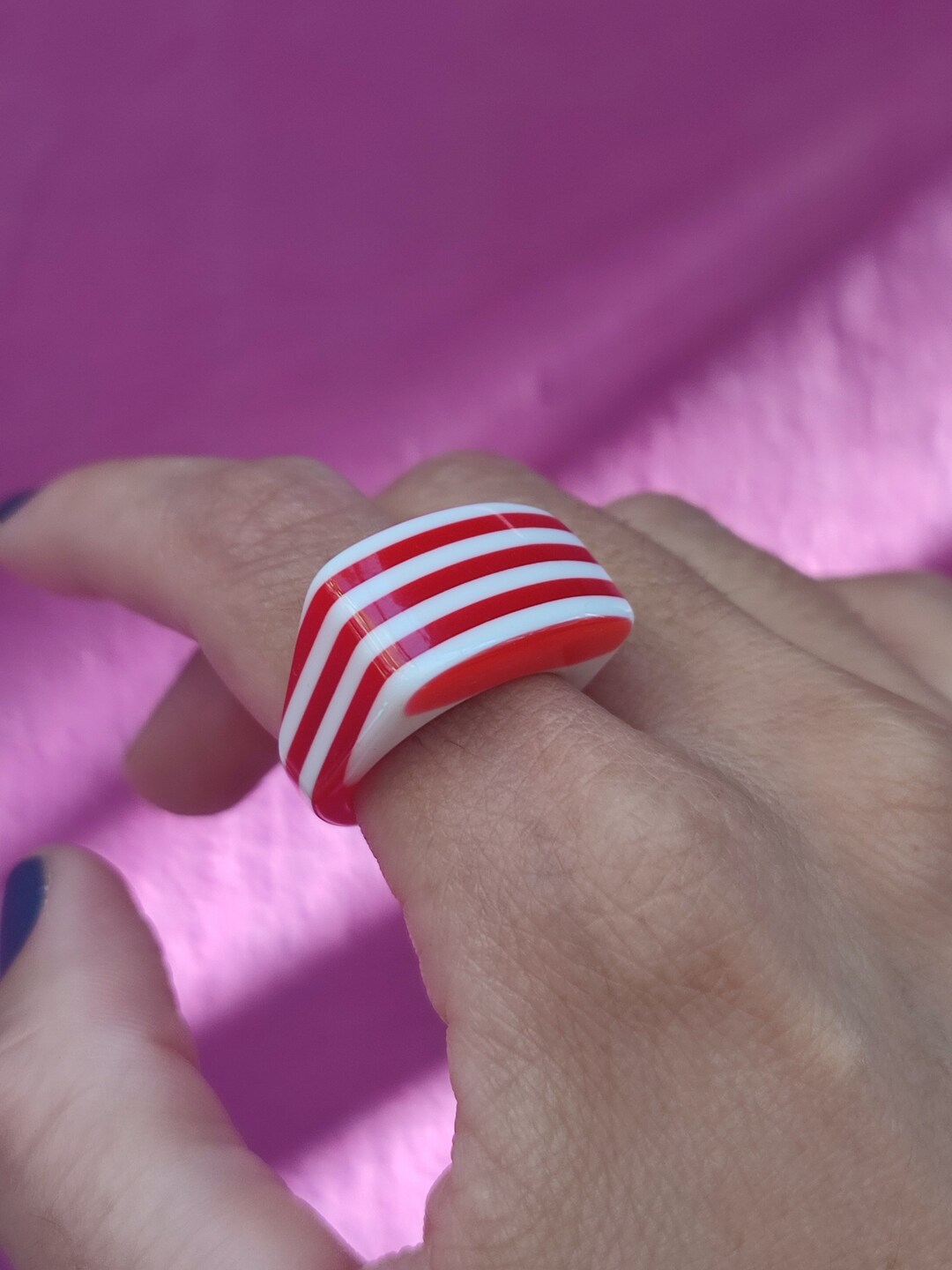 Vintage Plastic Striped Red White Colour Ring Pop Art Ring - Etsy