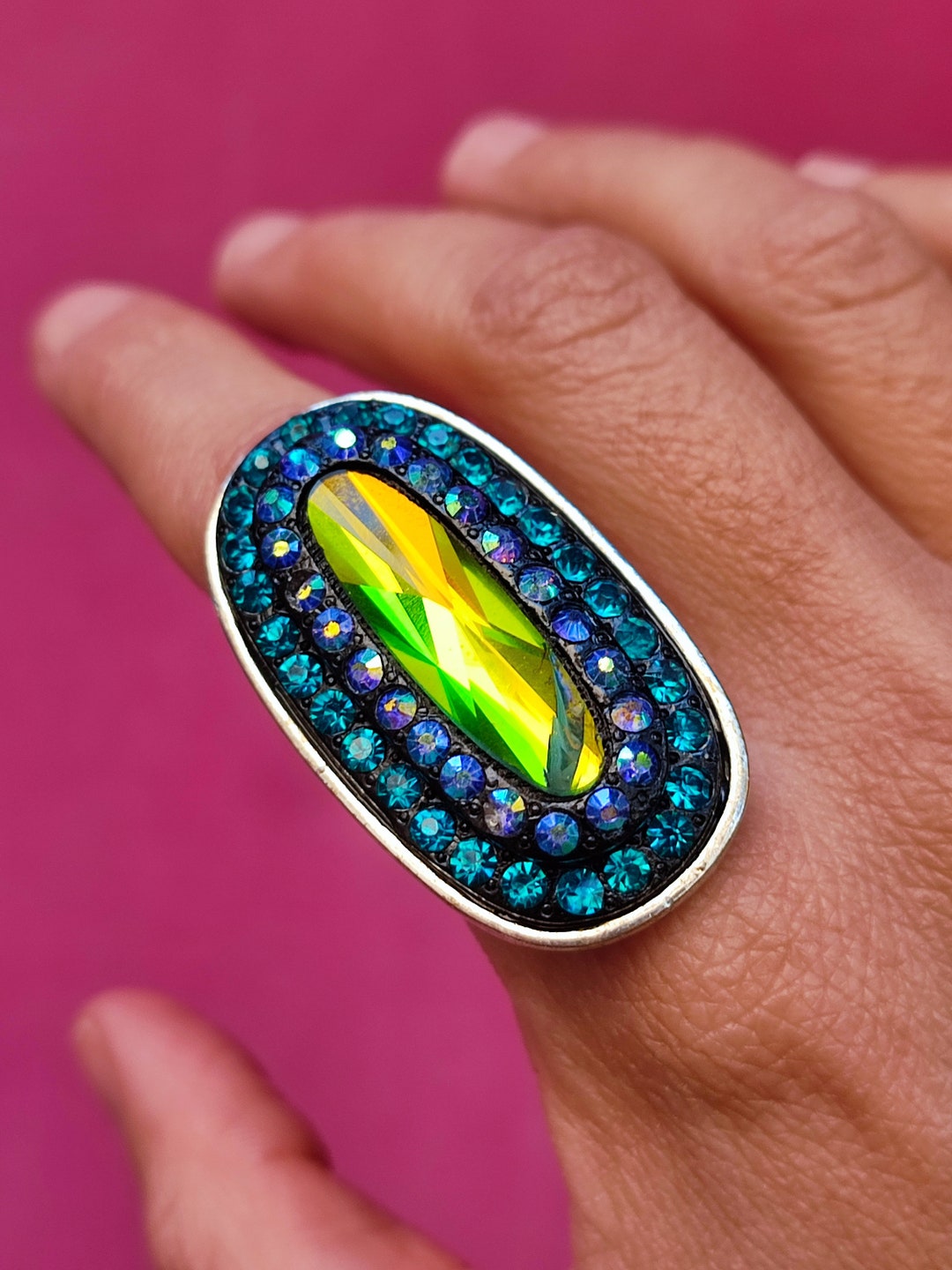 Vintage Multi Stone Shield Ring Y2K Fashion Ring Adjustable Size Asp ...