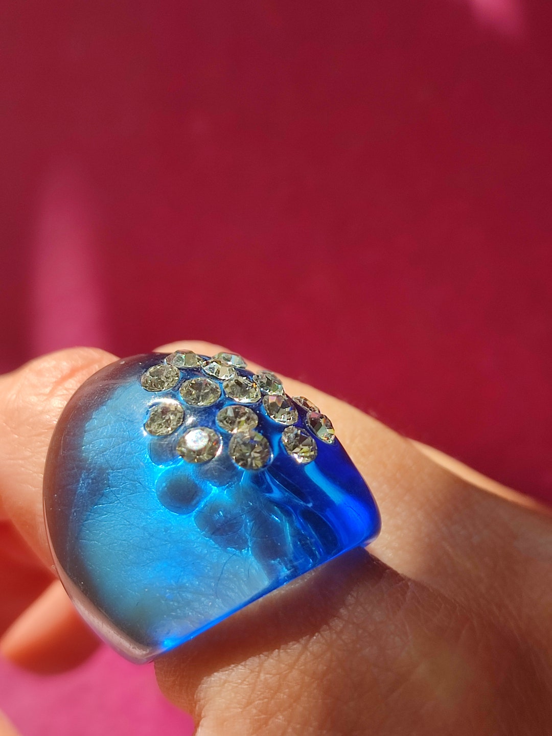 Vintage Cobalt Blue Transparent Ring Acrylic Chunky Ring Y2K ...
