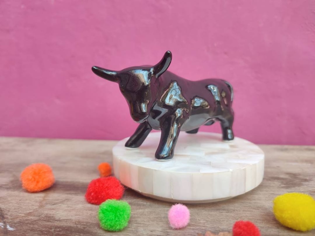 Vtg Ceramic Black Bull Figure Toro Ceramic Bull Statue Home Decor ...
