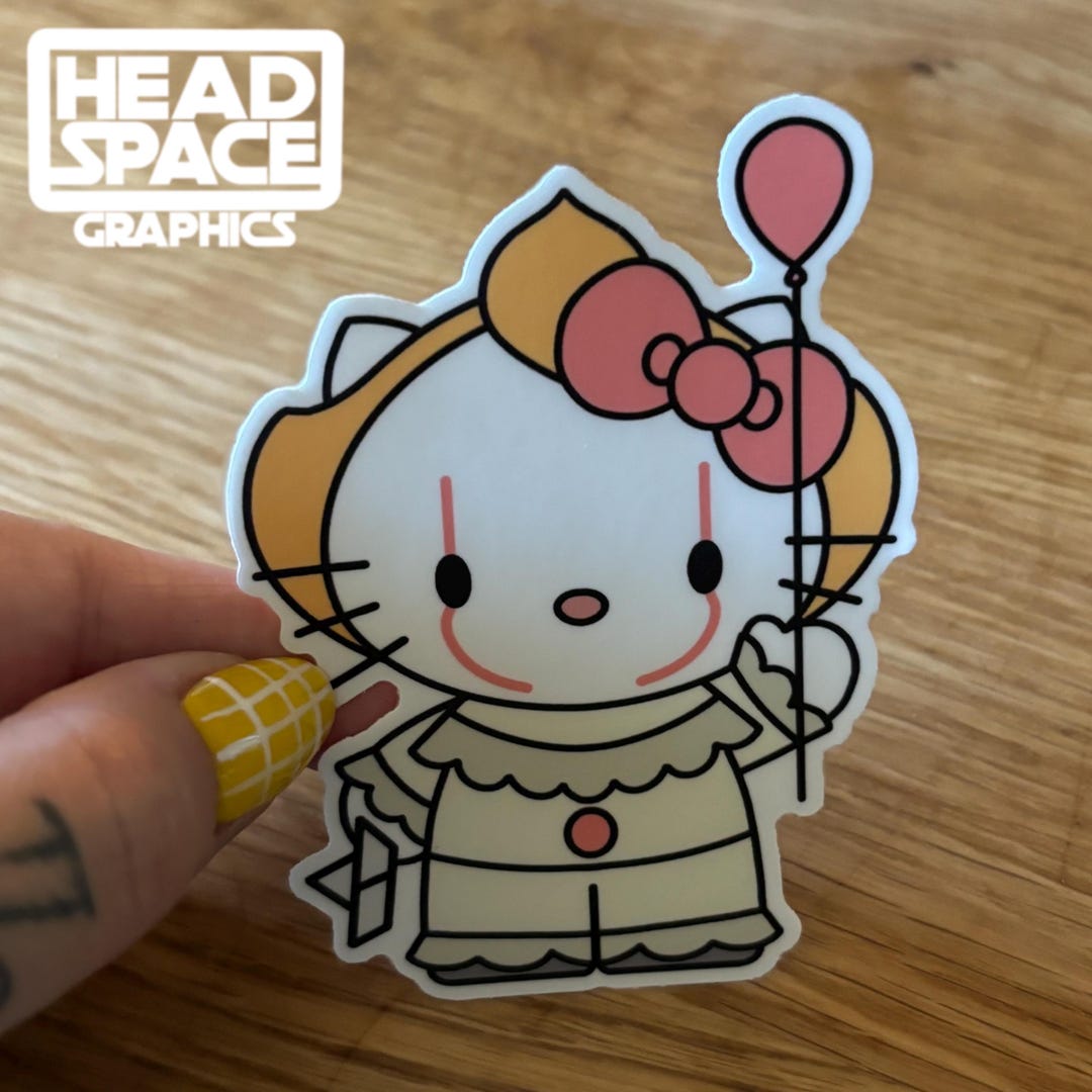 Hello Kitty Inspired Pennywise the Clown From IT Vinyl Sticker - Etsy