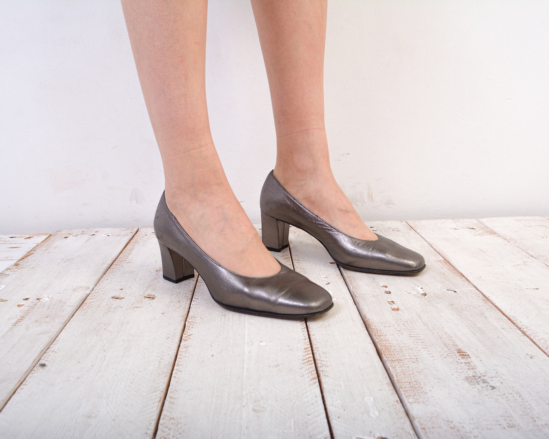 Vintage Women 80s Bally Silver UK 5 Leather Heels US 7,5 Shimmer EUR 39 ...