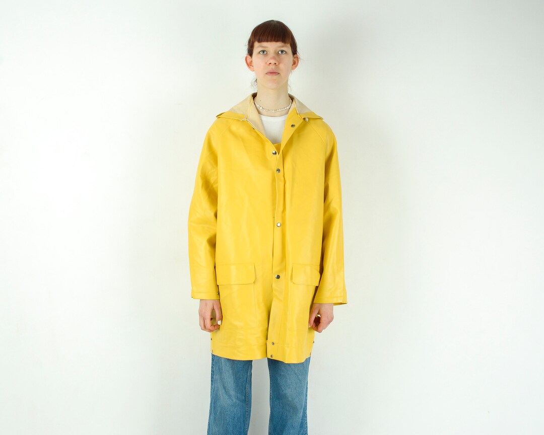 Vintage Women M PVC Waterproof Raincoat Midi Hooded Parka Water ...