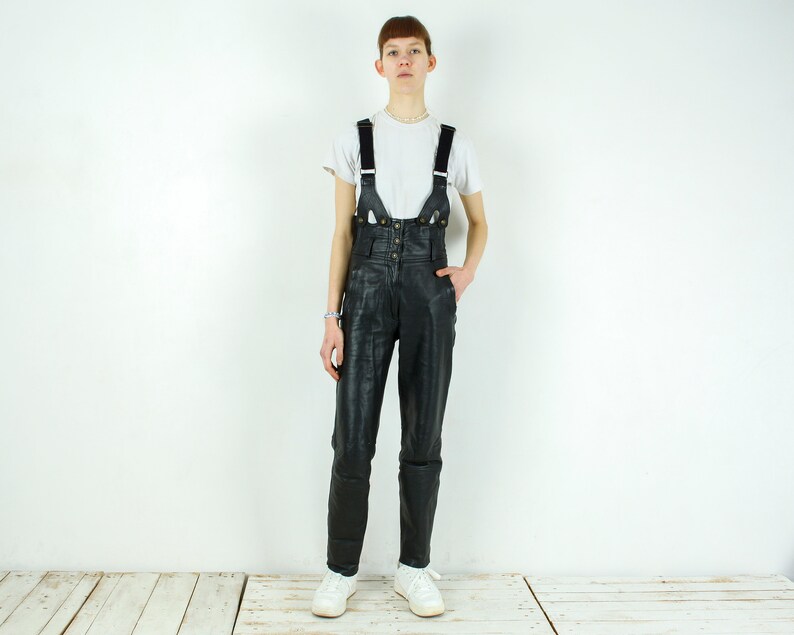 Vintage SPEEDWARE Women S Biker Leather Overalls Dungarees Bibs ...