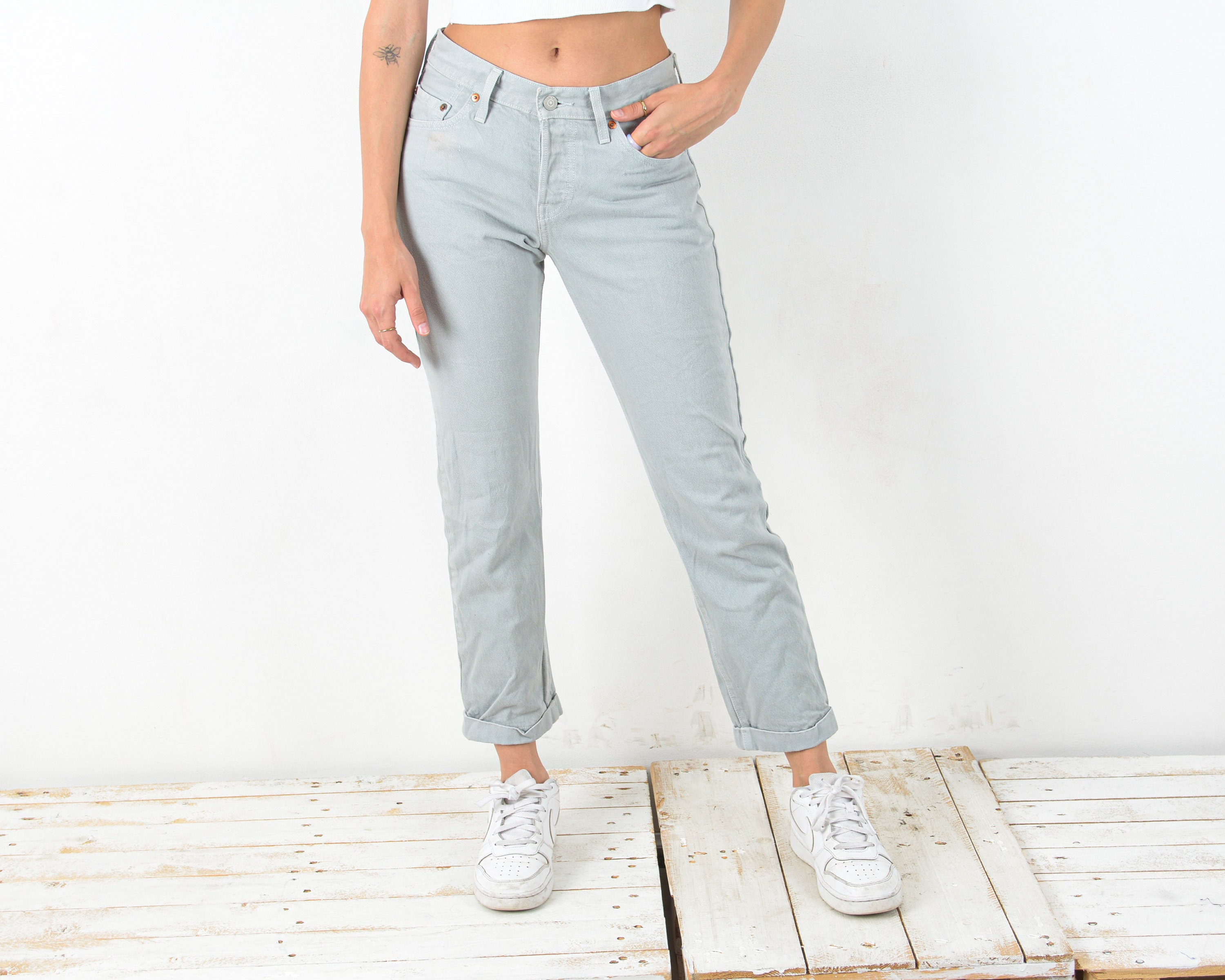 Vintage LEVI Strauss Women S 501 Jeans Grey Denim Trousers Pants off ...