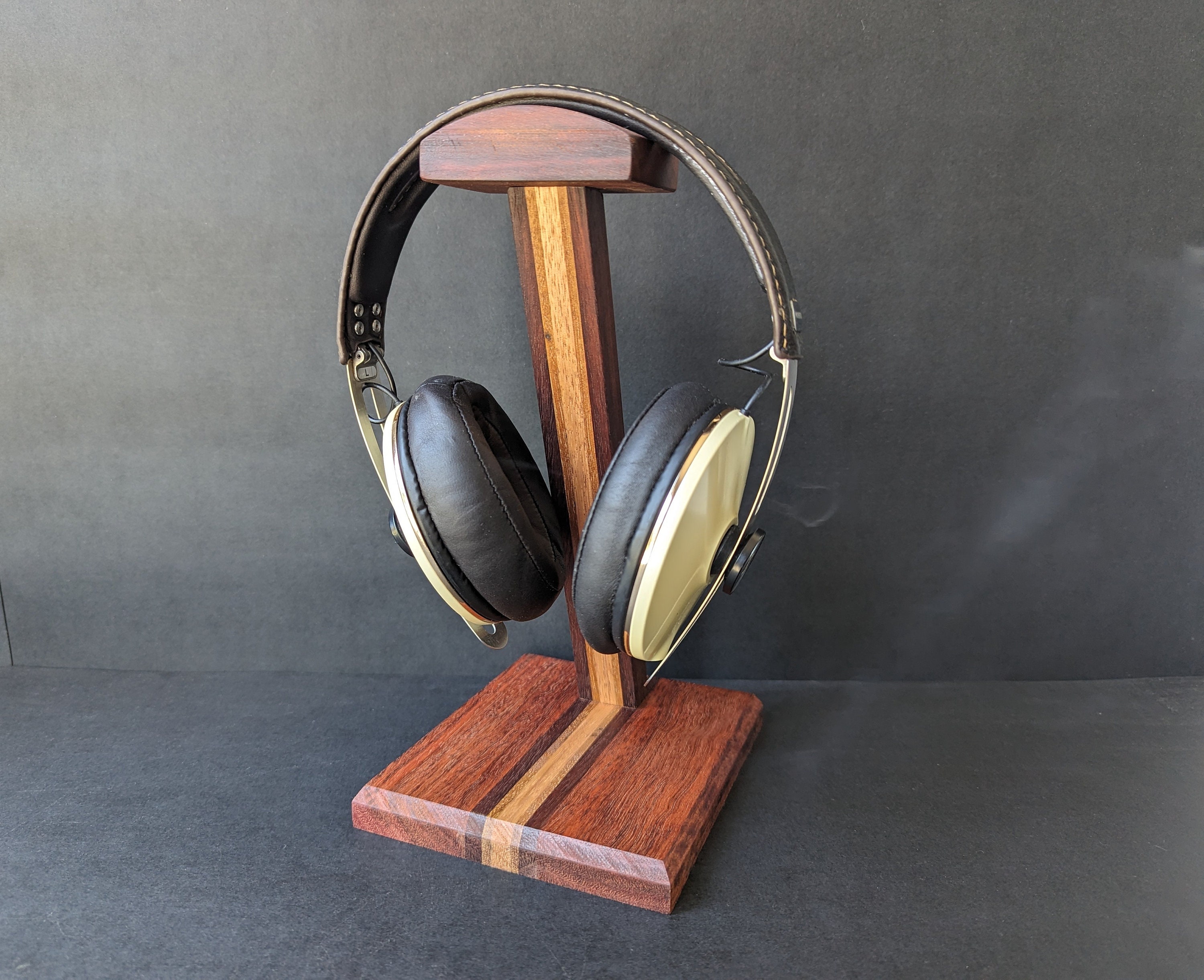Handcrafted Headphone Stand With Exotic Wood Inlay Incredibly - Etsy