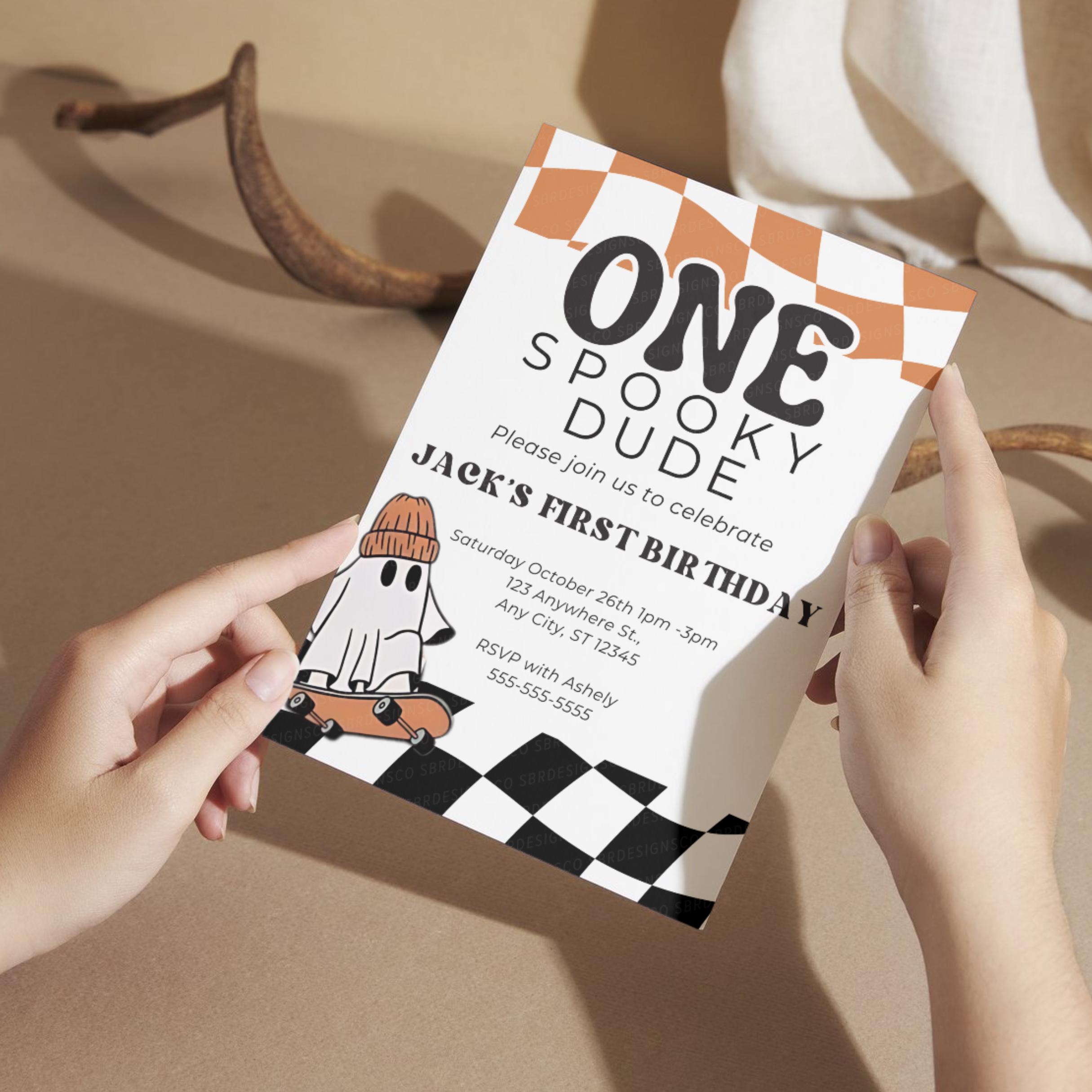 Editable One Spooky Dude First Birthday Invitation, 1st Birthday Party ...