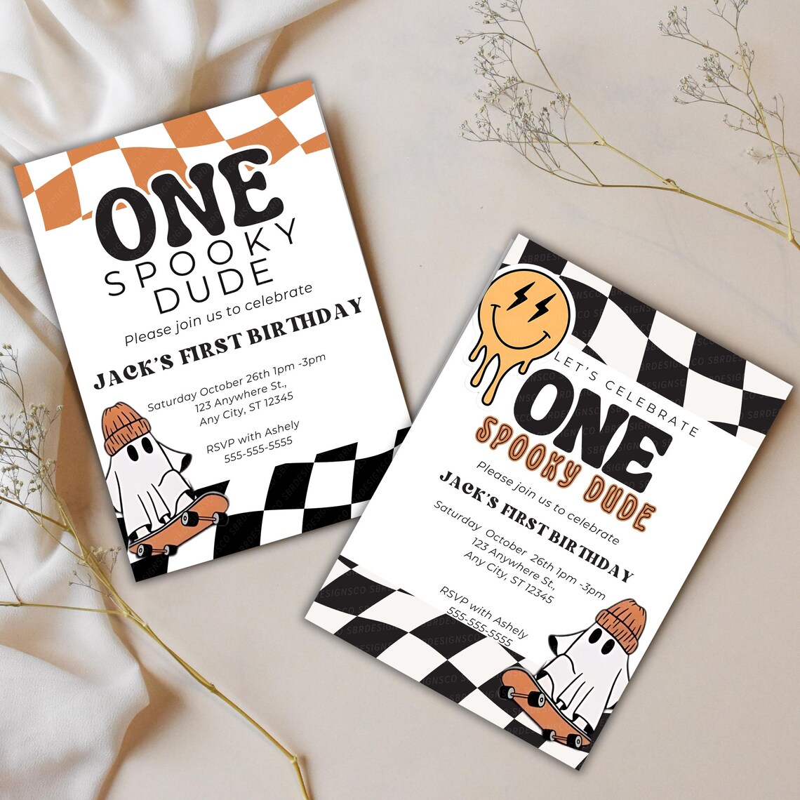 Editable One Spooky Dude First Birthday Invitation, 1st Birthday Party ...