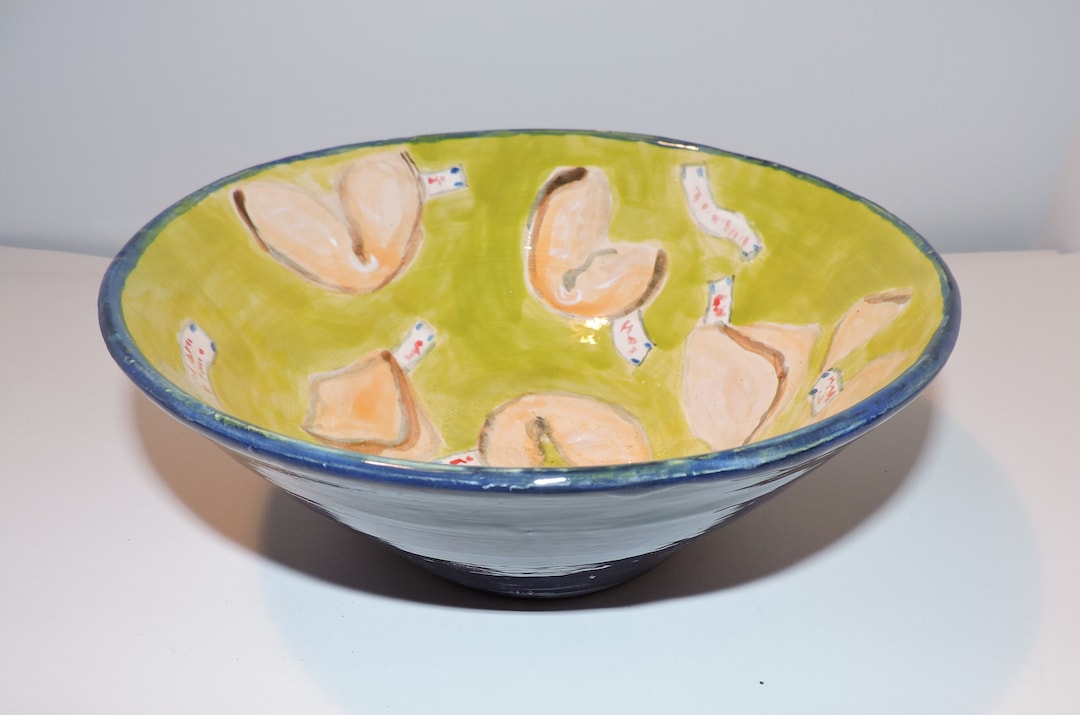 Chartreuse and Blue Fortune Cookie Bowl - Etsy