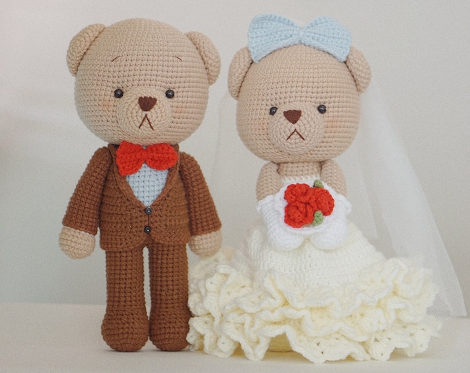 Bears Bride and Groom Knitted Bear Crochet Bear Handmade Bear Plush ...