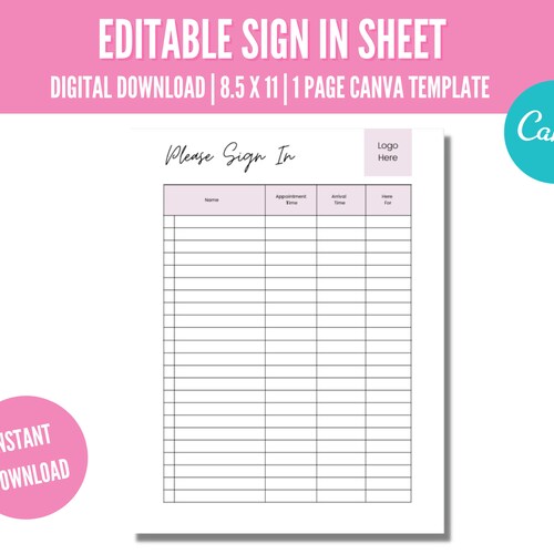 Editable Sign in Sheet Lash Extension Sign in Sheet Salon - Etsy