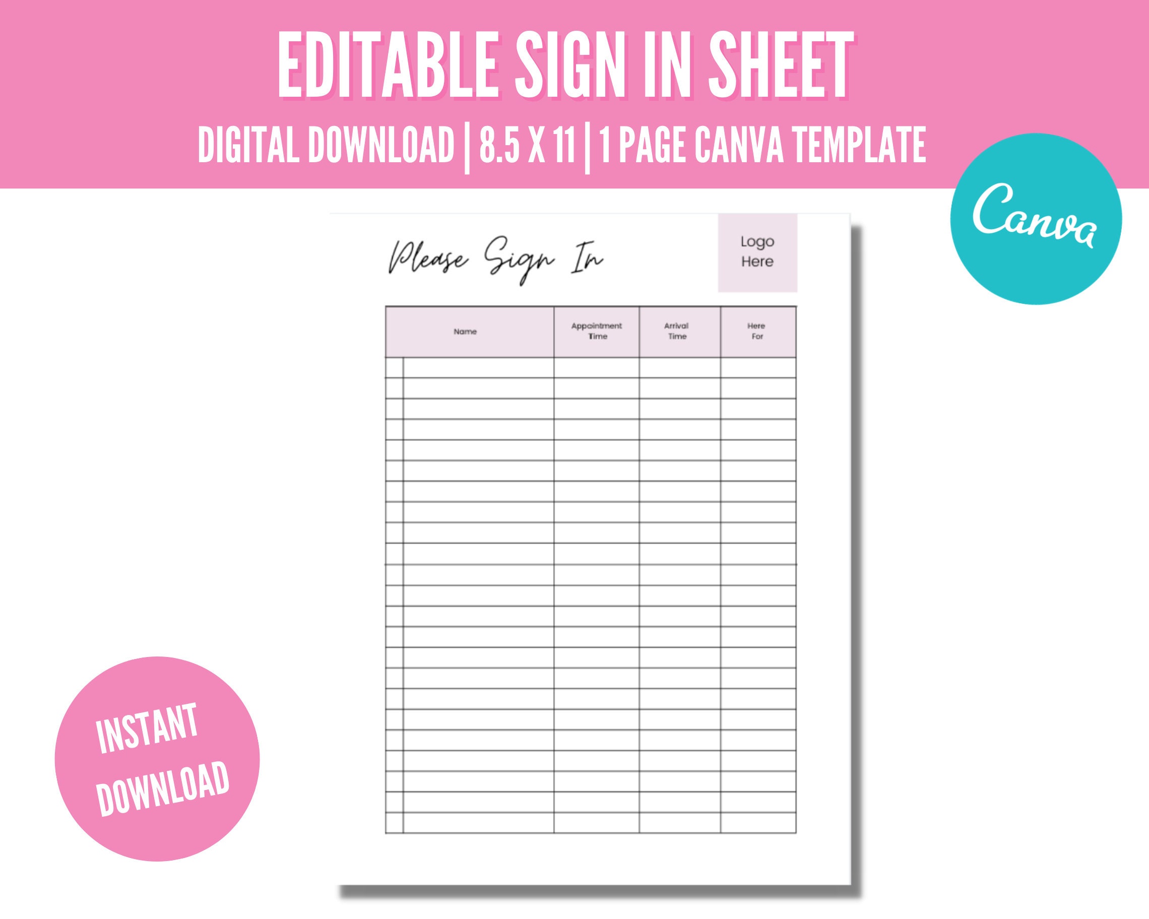 Editable Sign in Sheet Lash Extension Sign in Sheet Salon - Etsy