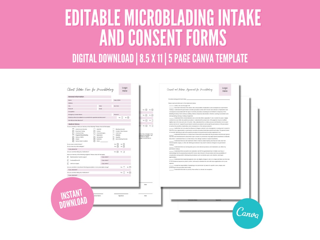 Editable Microblading Consent Form, Consent and Release Form for ...