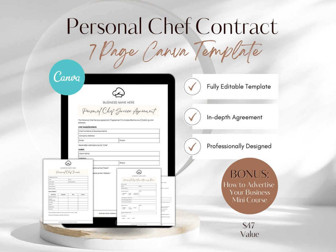 Personal Chef Contract Template: 7-page Editable Agreement (digital ...