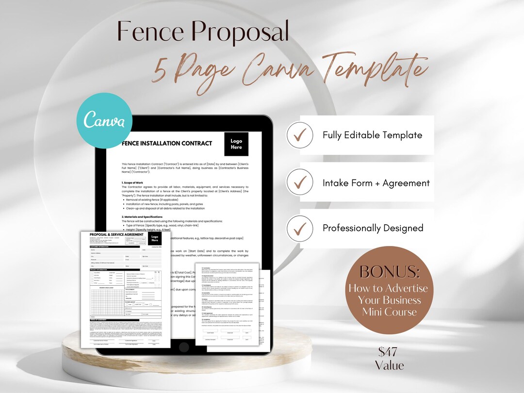Fence Contract, Fence Proposal, Fencing Contract Agreement, Fence ...