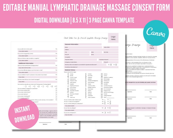 Editable Manual Lymphatic Drainage Massage Consent Form - Etsy