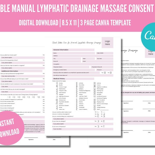 Lymphatic Massage Client Intake and Consent Forms - Etsy