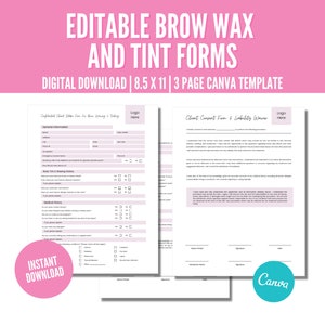 Editable Brow Wax and Tint Intake Form, Consent and Waiver Form ...