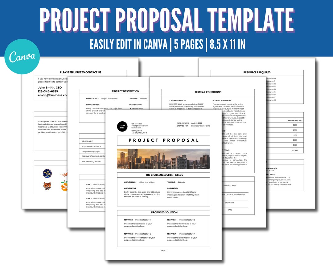Editable Project Proposal Template: Business & Freelance (canva, 8.5x11 ...