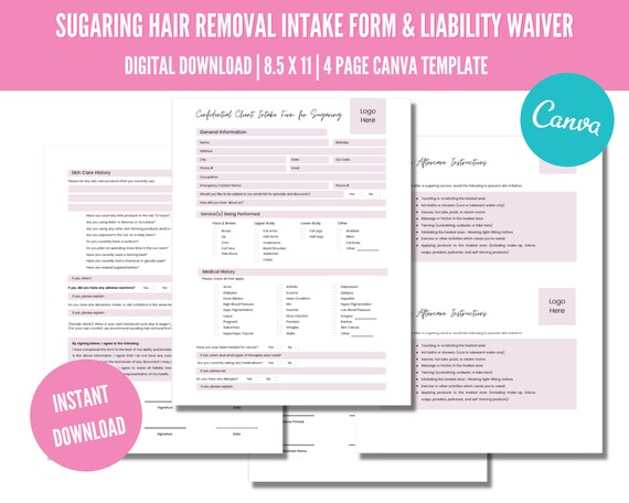 Sugaring Consent Form Sugar Wax Hair Removal Intake Form - Etsy