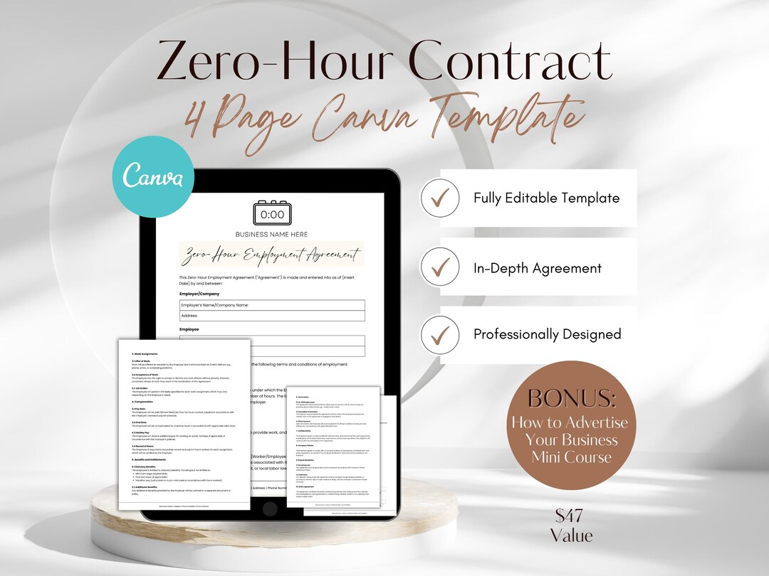 Zero Hour Contract, Zero Hour Contract Template - Etsy