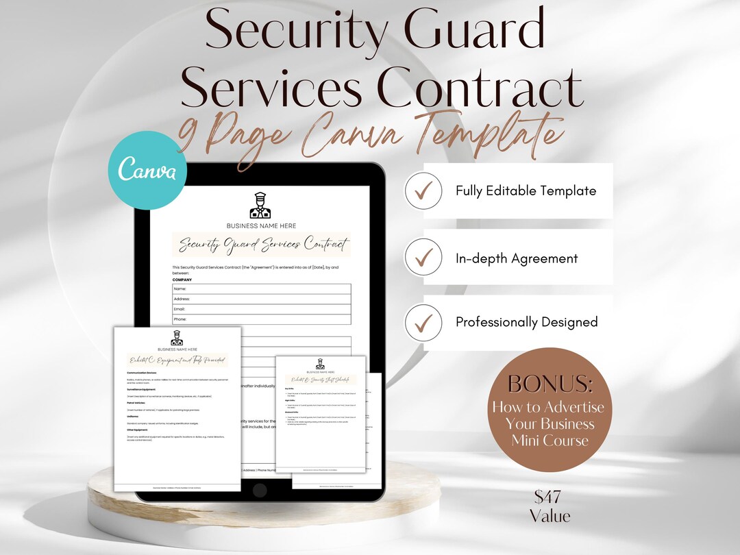 Security Guard Services Contract Template: Editable Canva Business Form ...