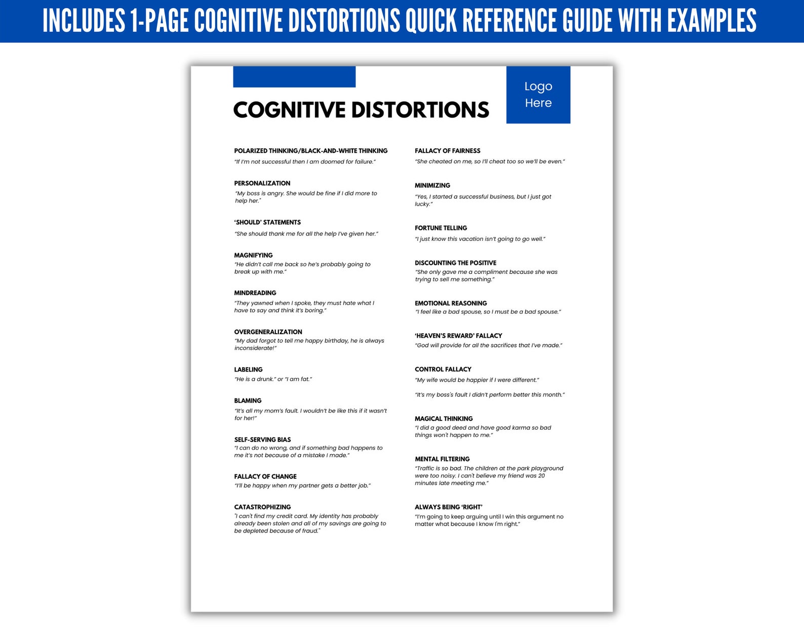 Cognitive Distortions PDF Worksheet Cognitive Behavioral - Etsy
