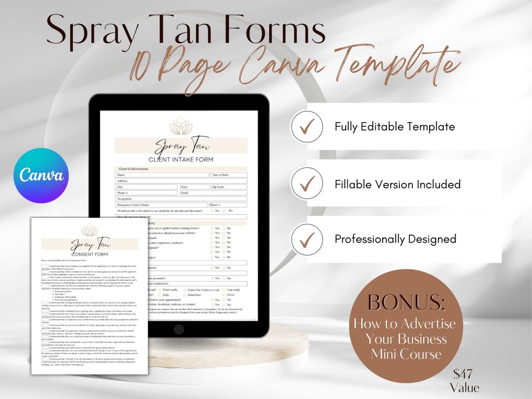 Spray Tan Consent Form, Spray Tanning Business, Spray Tanning Waiver ...
