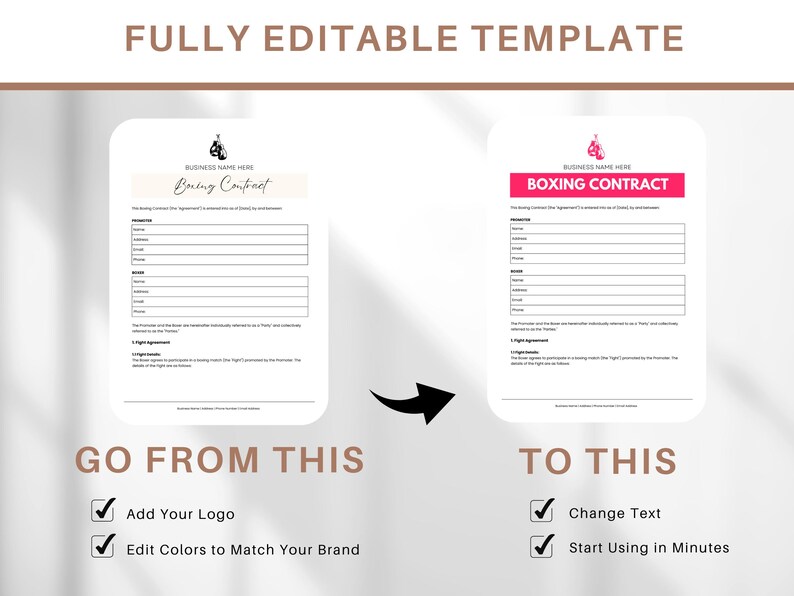 Boxing Contract Template: Professional Fight Agreement (canva Editable ...