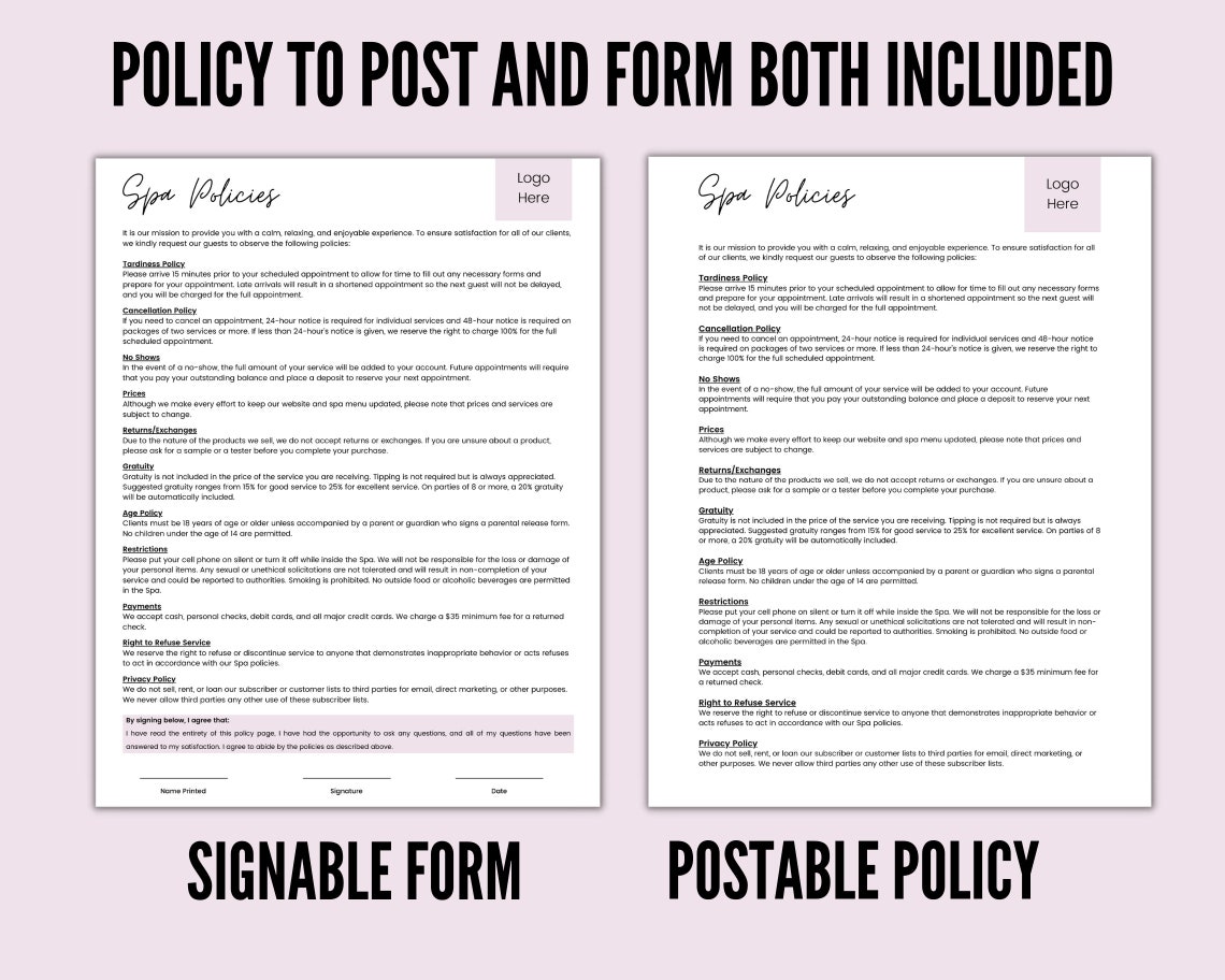 Editable Spa Policy Template: Esthetician Forms (canva Template) - Etsy