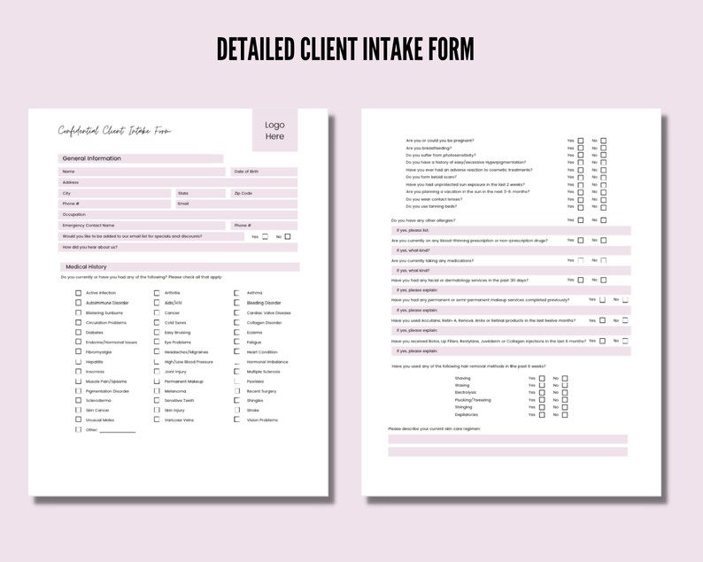 Editable Esthetician Client Intake Form: Fitzpatrick Scale Quiz (canva ...