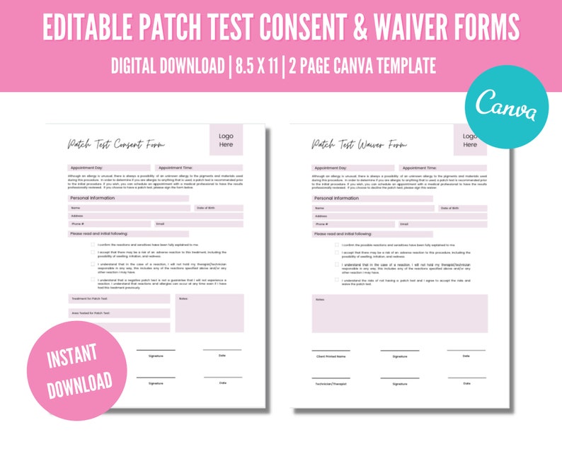 Editable Patch Test Consent Form Disclaimer Form Waiver Form - Etsy