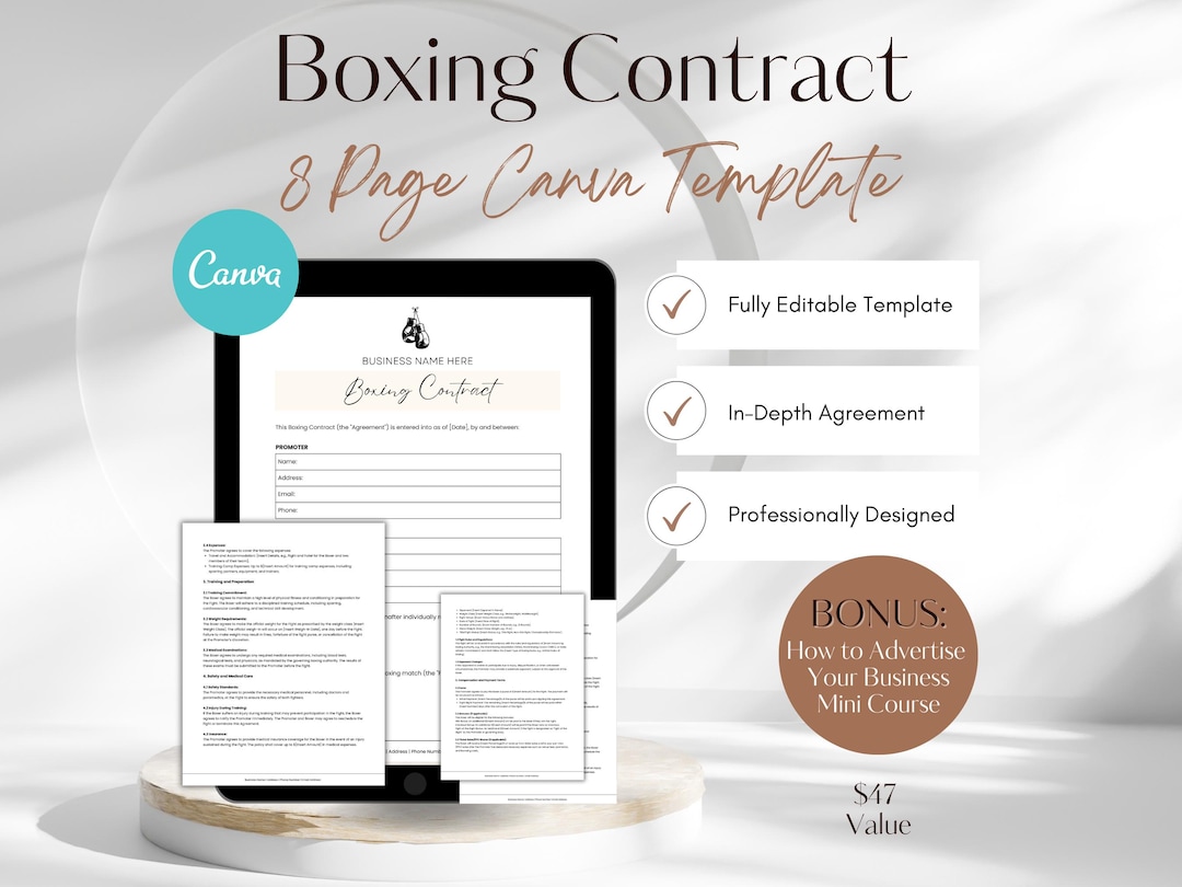 Boxing Contract, Blank Boxing Contract, Professional Boxing Contract - Etsy