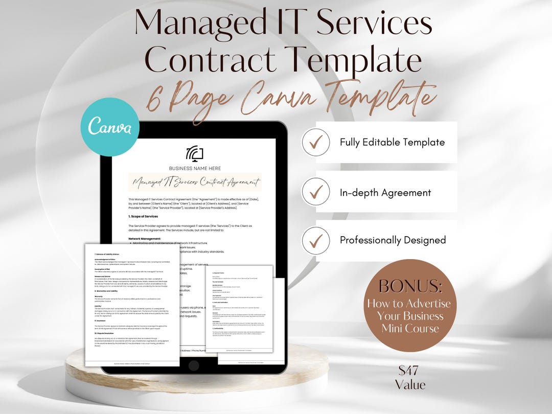 Managed IT Services Contract Template, Managed Services Contract PDF - Etsy