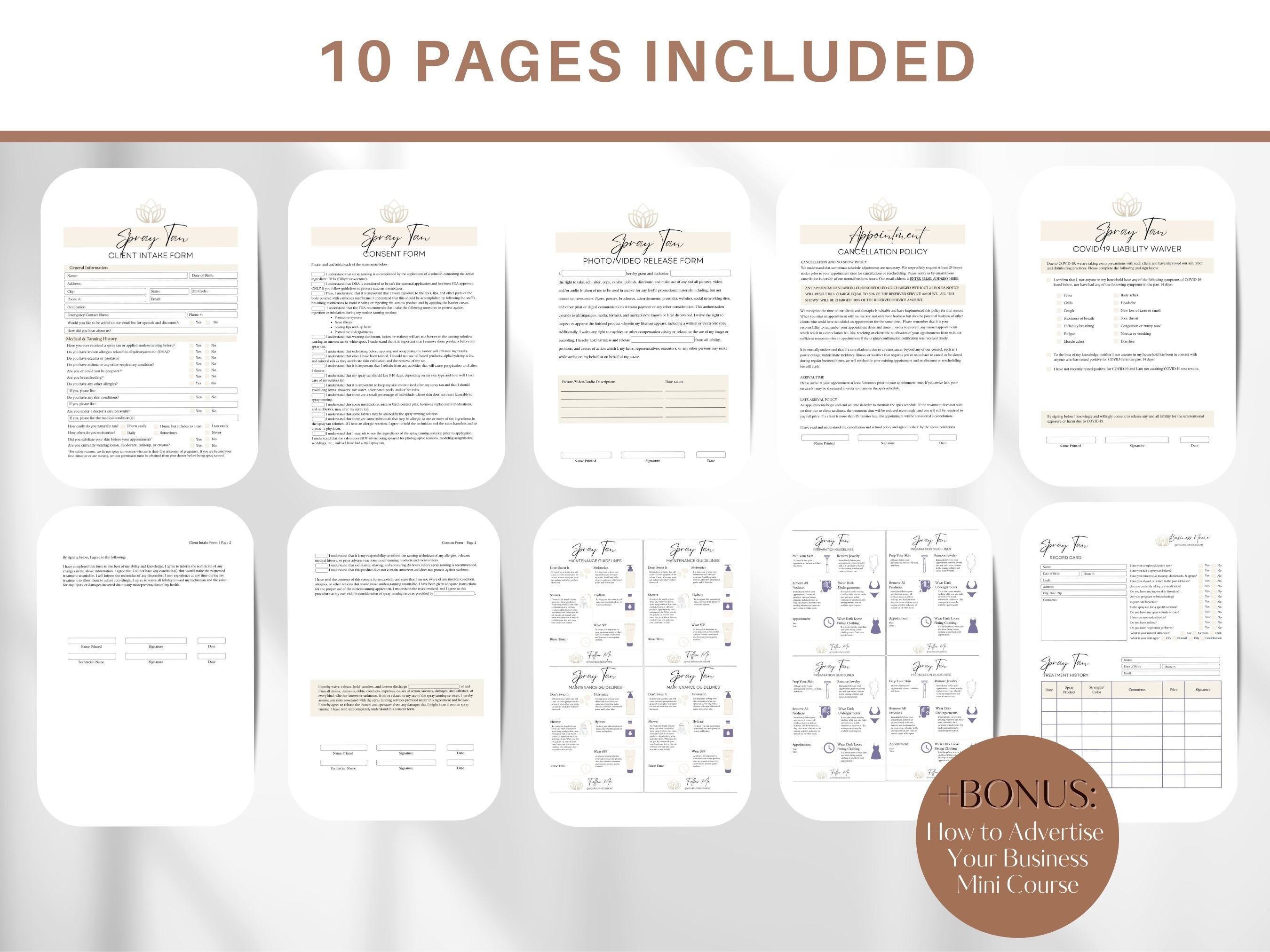 Spray Tan Consent Form Spray Tanning Business Spray Tanning - Etsy