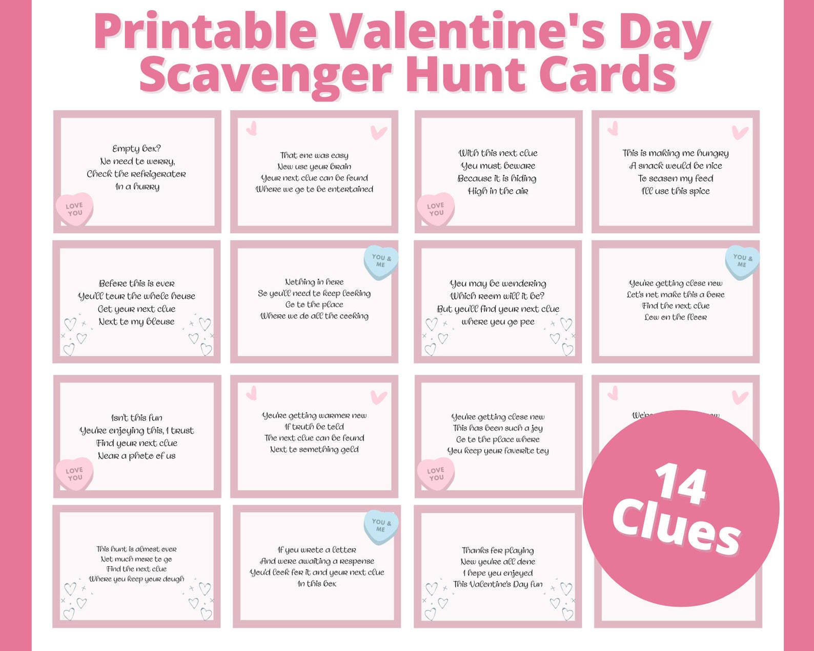 Printable Valentine's Day Scavenger Hunt Cards - Etsy