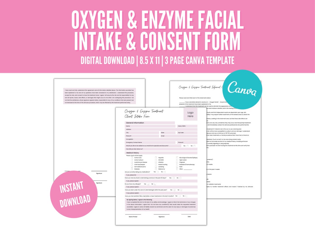 Facial Consent Form, Oxygen Facial, Enzyme Facial, Esthetician Facial ...