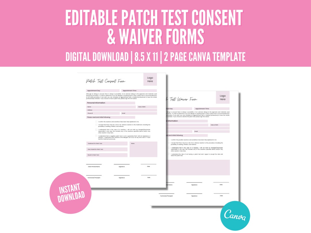 Editable Patch Test Consent Form, Disclaimer Form, Waiver Form - Etsy